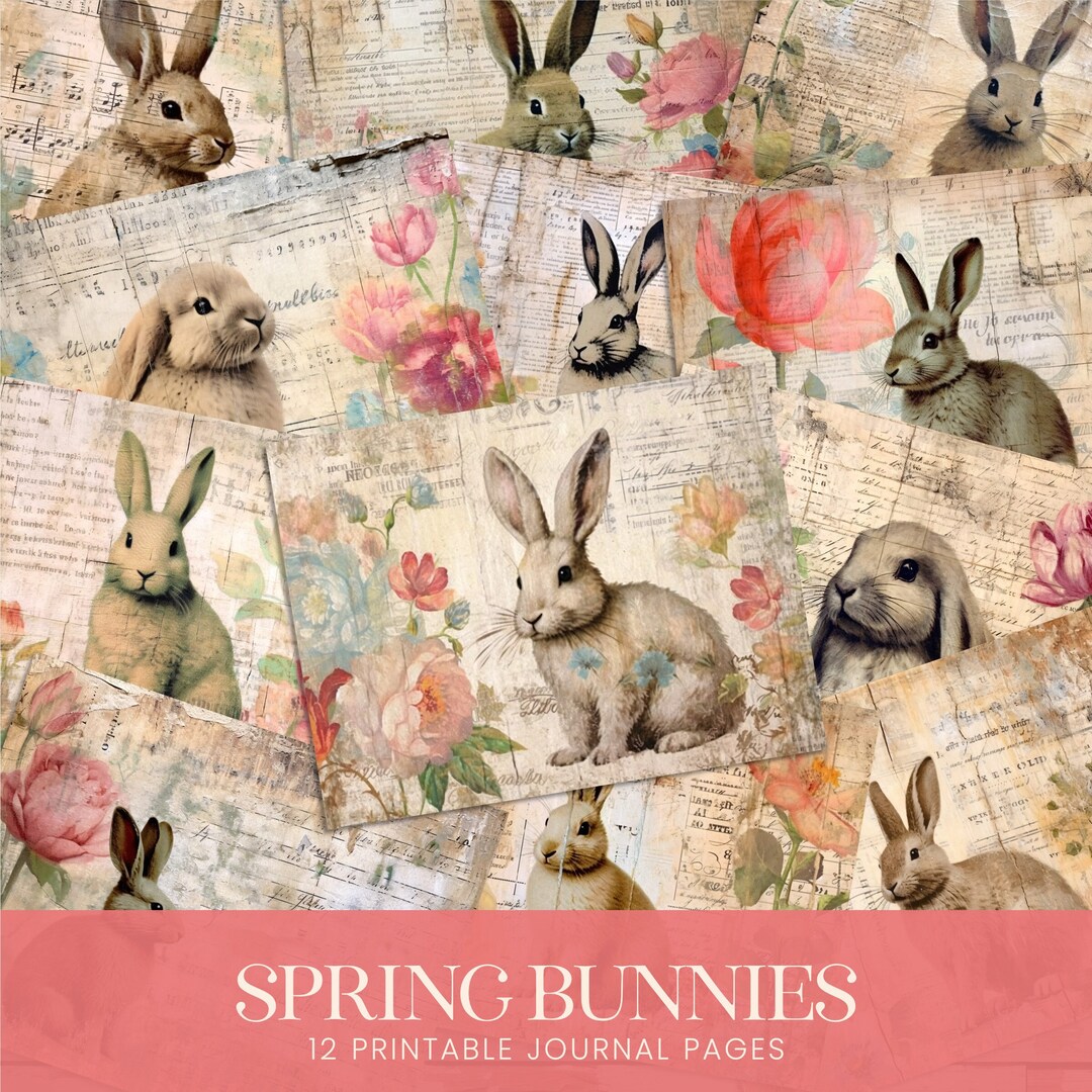 Spring Bunnies Junk Journal Pages, Antique Rabbits Distressed ...