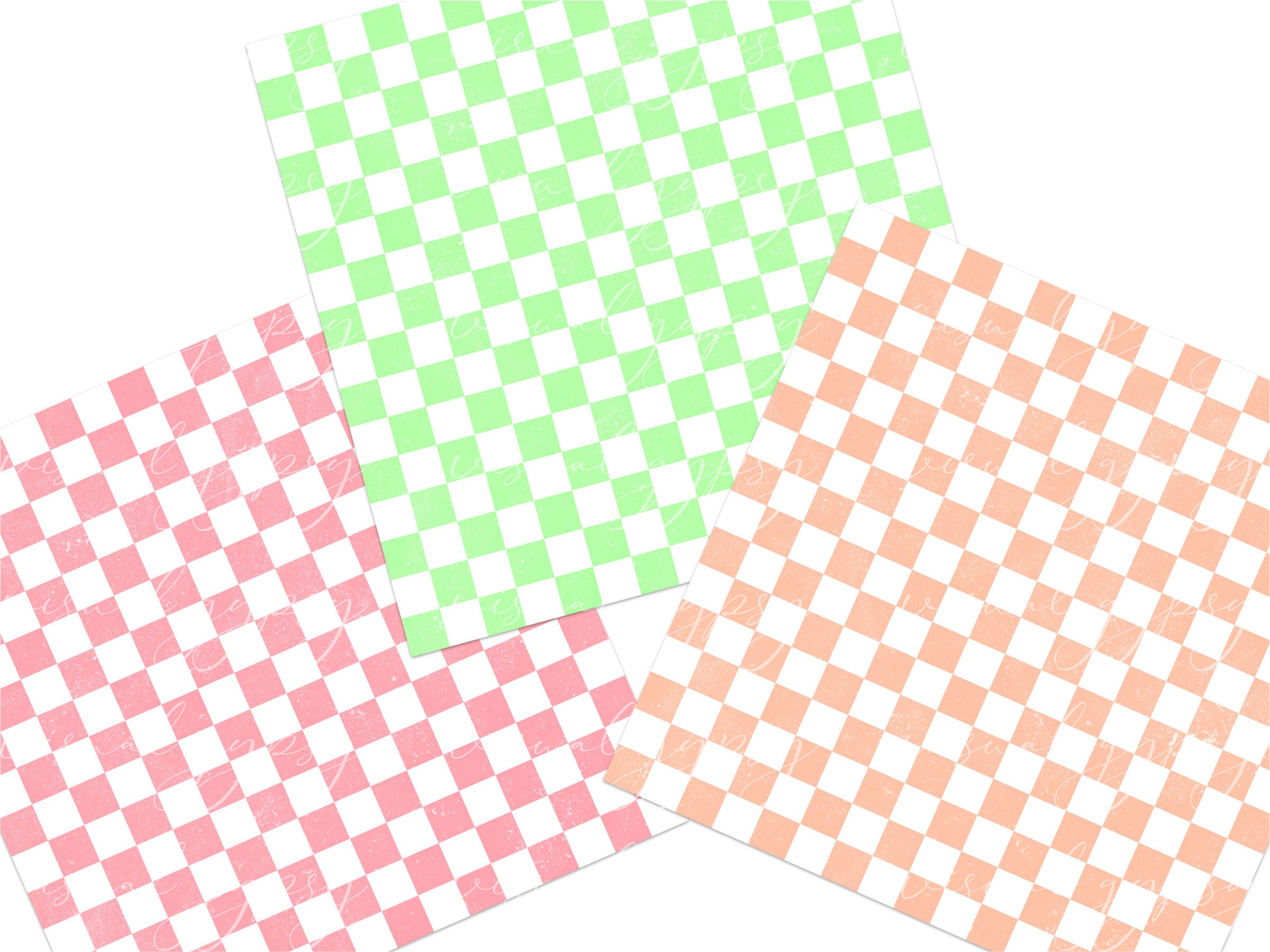 Distressed Checkerboard Digital Papers, Retro White and Colors Square ...