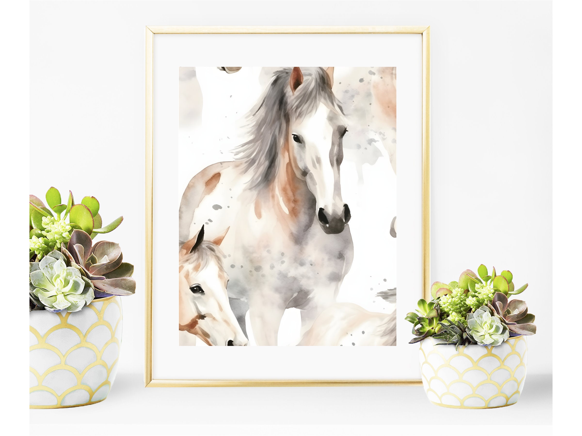 Watercolor Wild Horses Digital Papers, Country Western Seamless ...