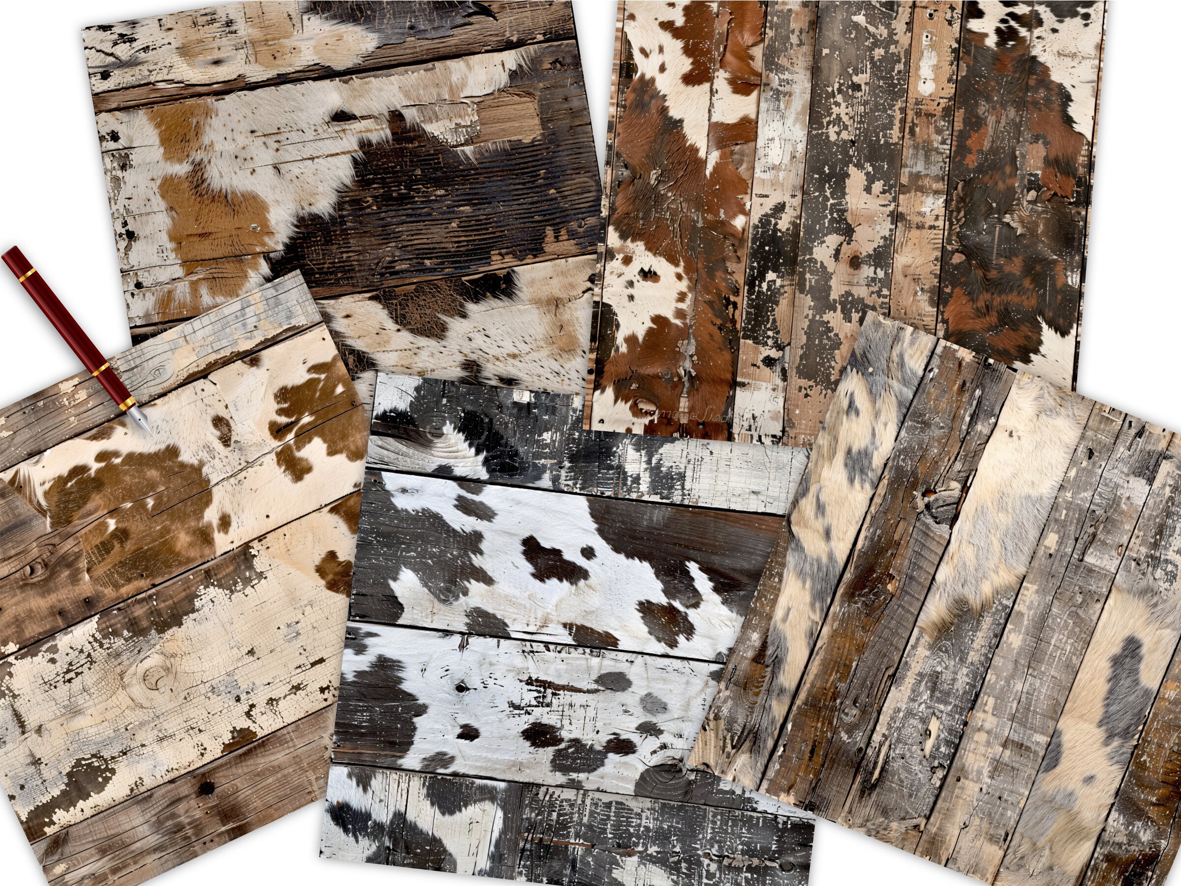 Cowhide Print Barn Wood Backgrounds, Rustic Distressed Wooden Sign ...