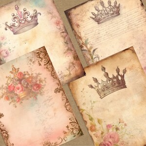 Vintage Princess Crowns Junk Journal Pages, Antique Jewels Pink ...