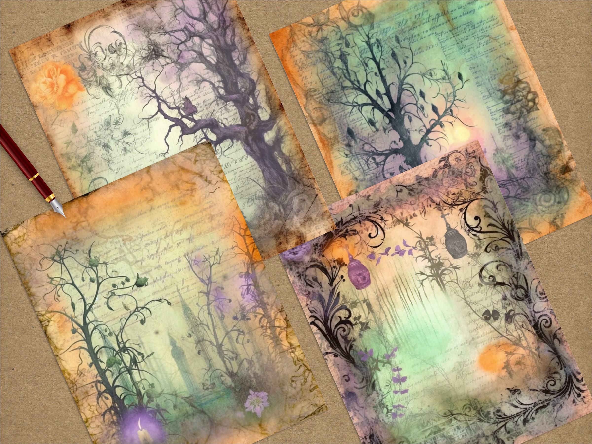Ghost Forest Junk Journal Pages, Vintage Haunted Halloween Digital ...