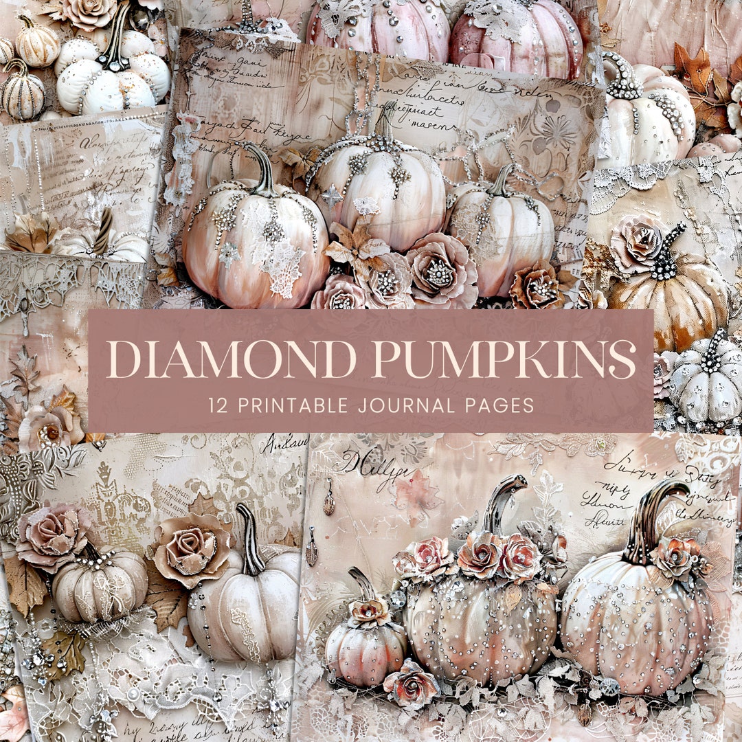 Diamond Pumpkins Journal Pages, Blush Pink Autumn Gourds Orange Floral ...