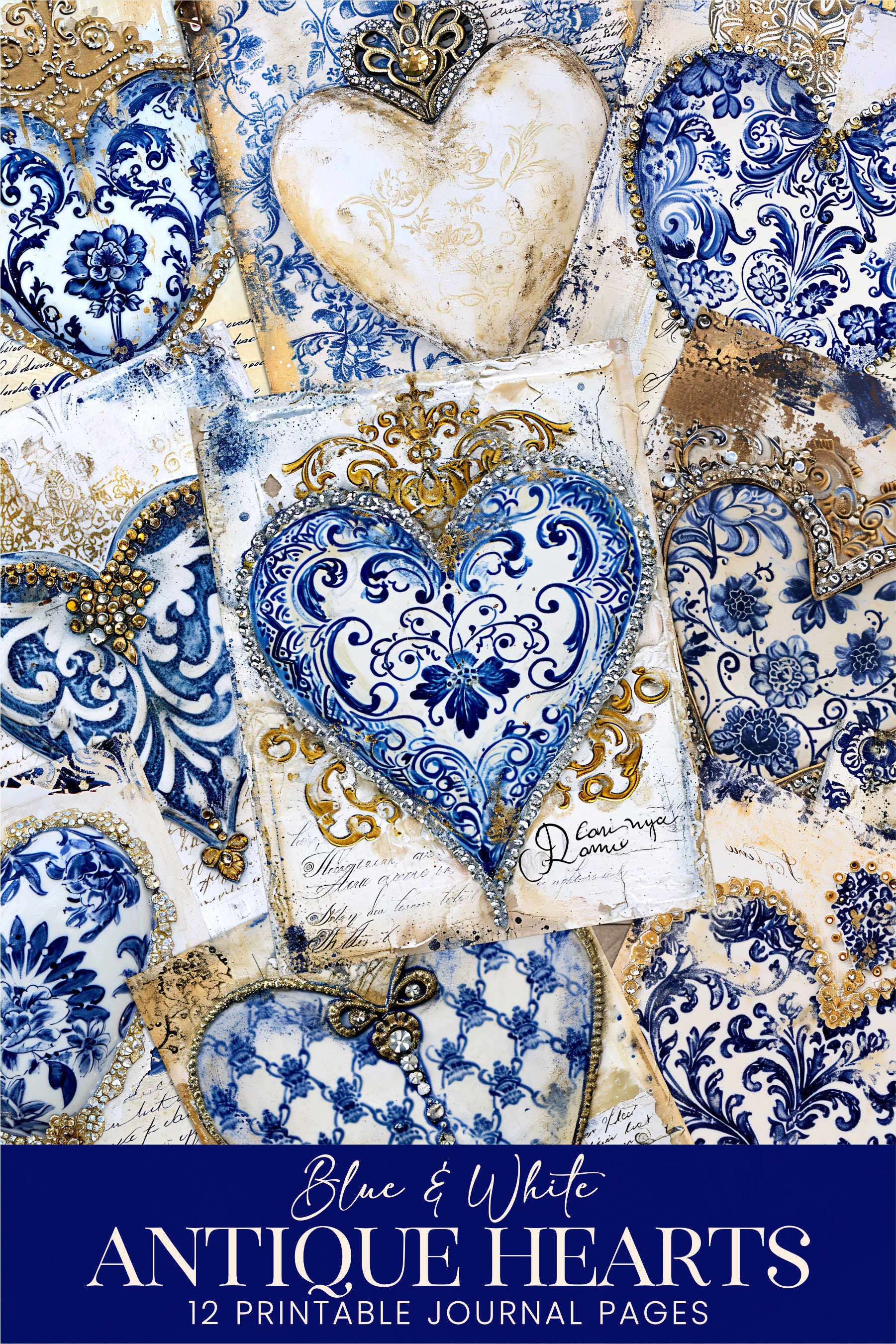 Antique Hearts Junk Journal Pages, Vintage Valentine's Day Digital ...