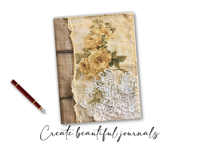 Yellow Cream Floral Linen Book Covers, Burlap Lace Muslin Cloth Fabric ...