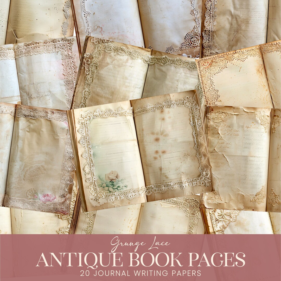 Antique Grunge Lace Junk Journal Book Pages, Aged Vintage Printable ...