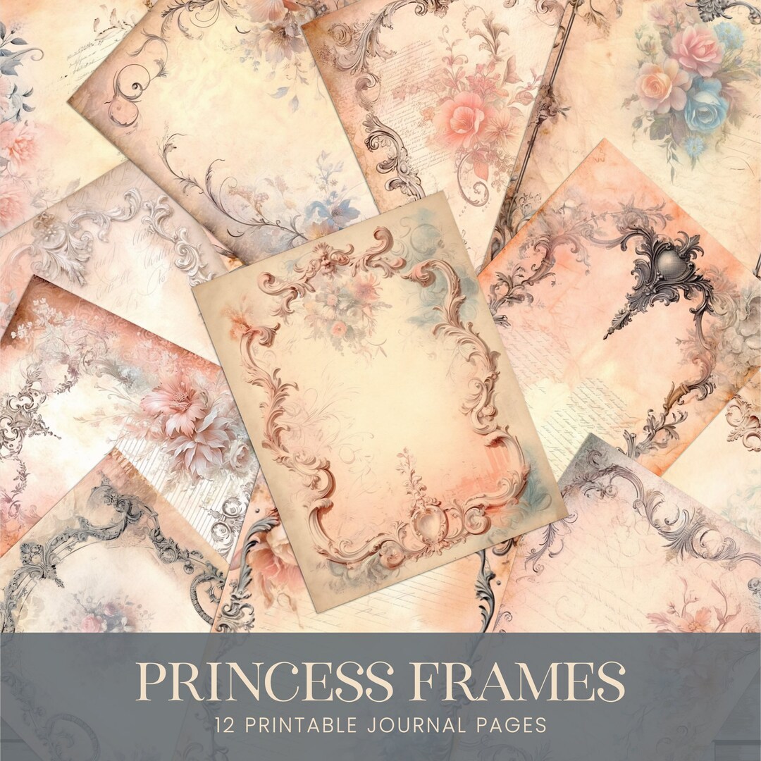 Princess Frames Junk Journal Pages, Vintage Pink Rococo Ephemera ...