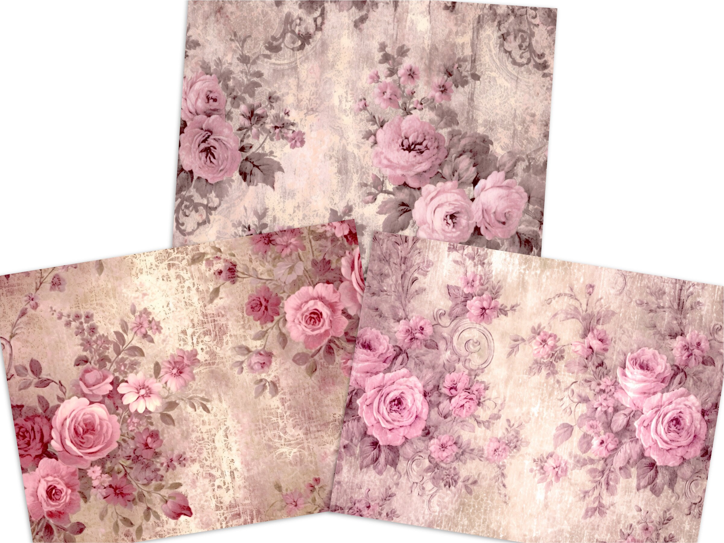 Dusty Pink Floral Junk Journal Pages, Mauve Grunge Flowers Lace Digital ...
