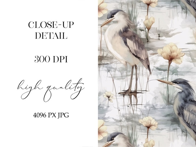 Water Fowl Seamless Patterns, Herons Egrets Storks Digital Papers ...