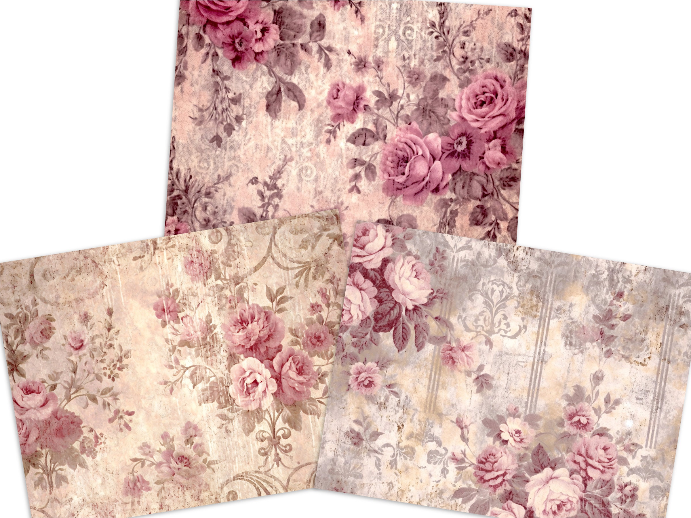 Dusty Pink Floral Junk Journal Pages, Mauve Grunge Flowers Lace Digital ...