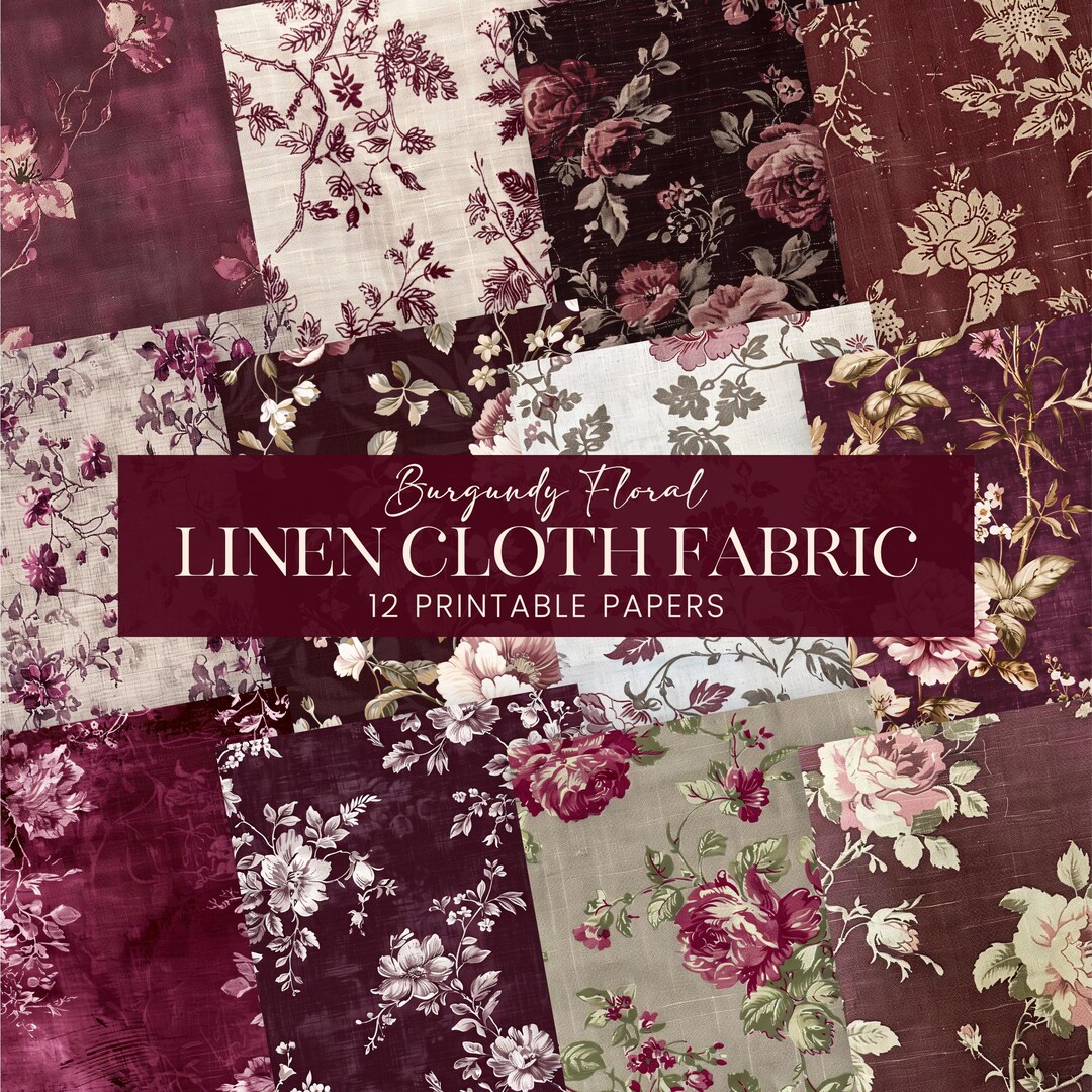Burgundy Floral Fabric Scrapbook Papers, Rich Ruby Journal Pages ...