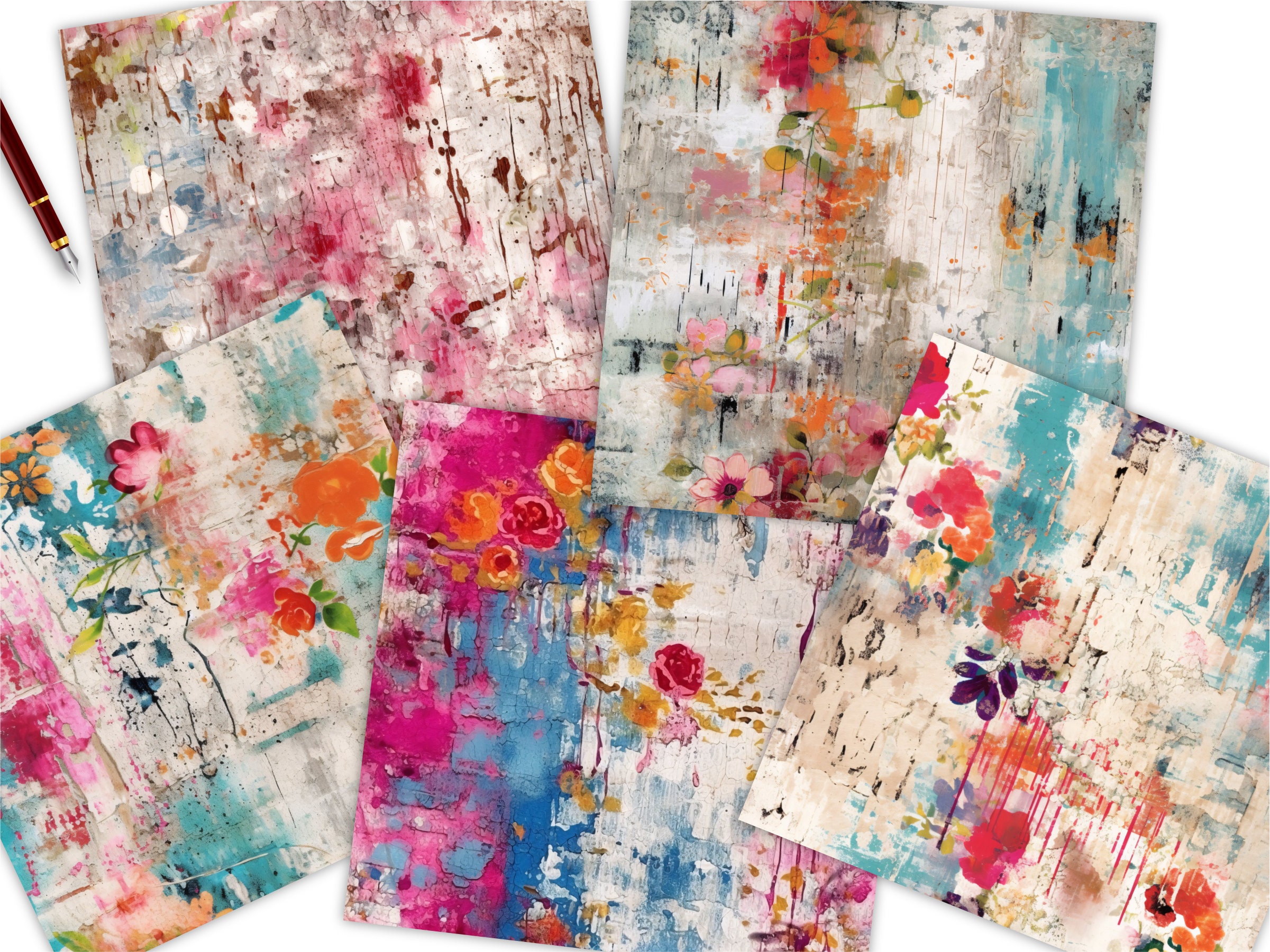 Girly Grunge Seamless Patterns, Splatter Paint Plaster Digital Papers ...