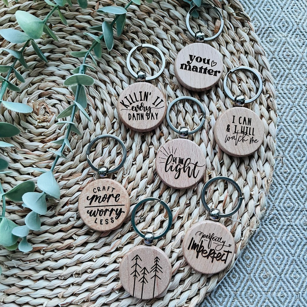 Wooden Keychain - Wood Engraved - Circle Shape - Etsy
