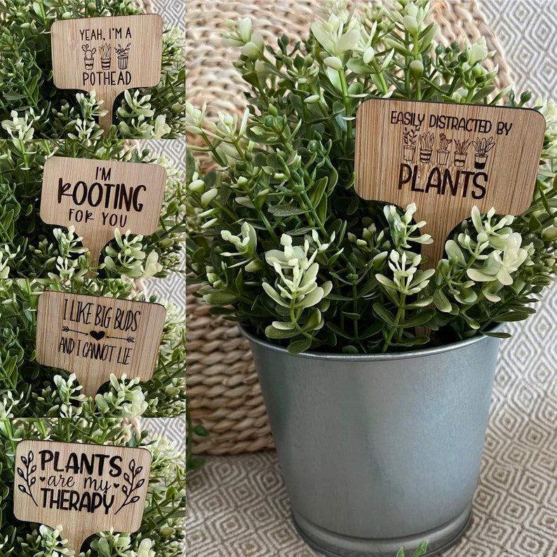Wooden Engraved Plant Signs - Etsy
