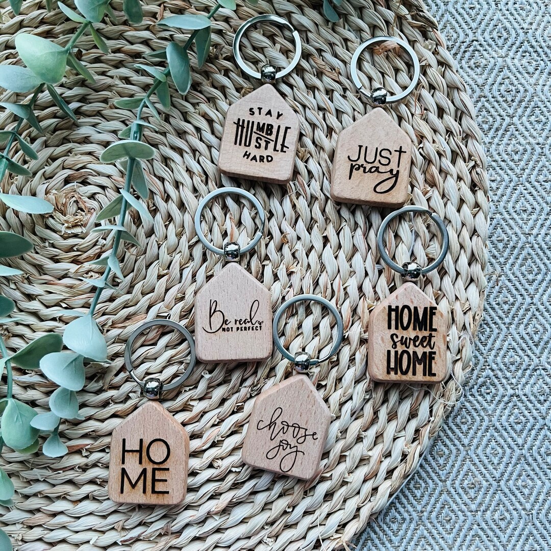 Wooden Keychain - Wood Engraved - House Shaped - Etsy