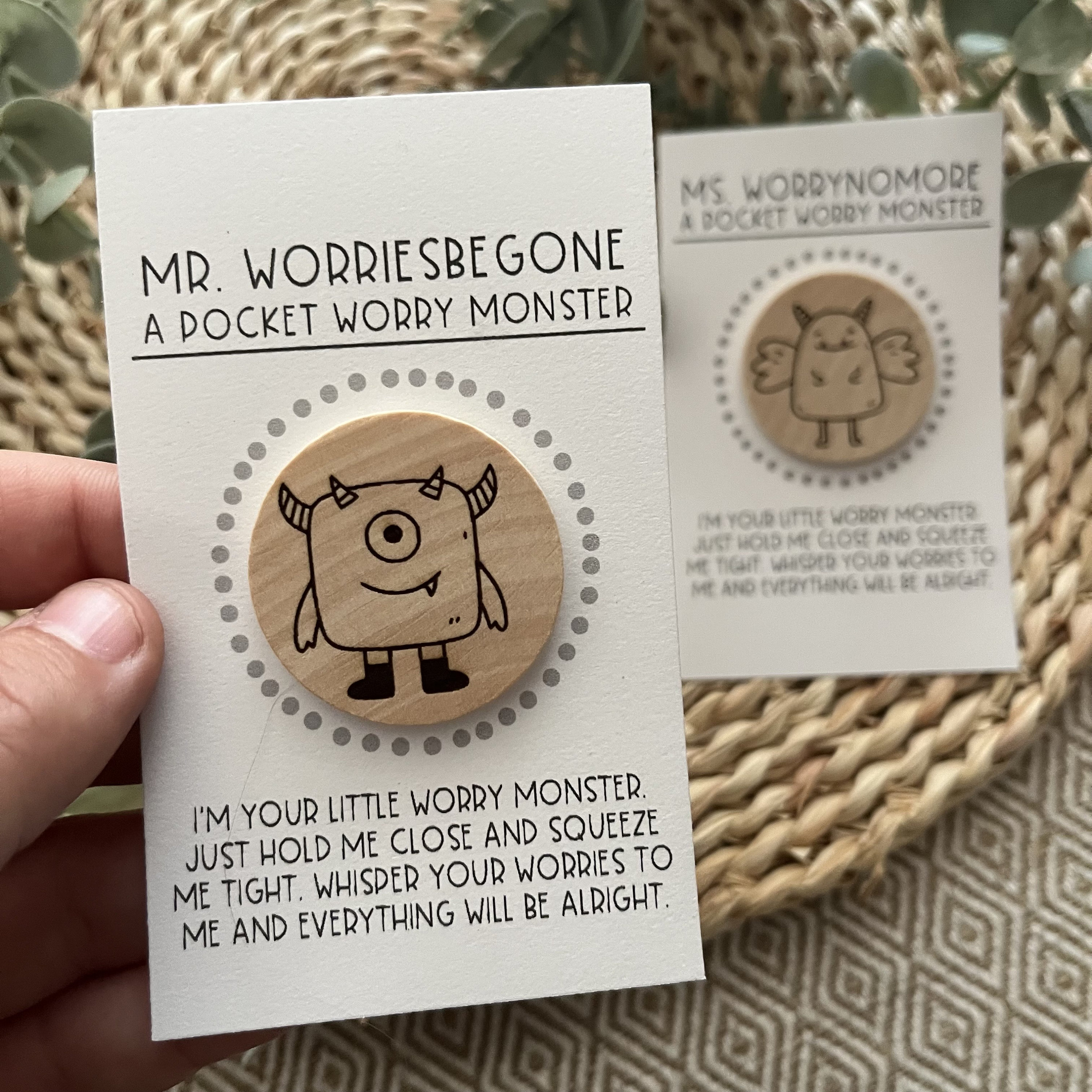 Worry Monster - Pocket Hug - Wood Engraved Token - Mr. Worriesbegone ...
