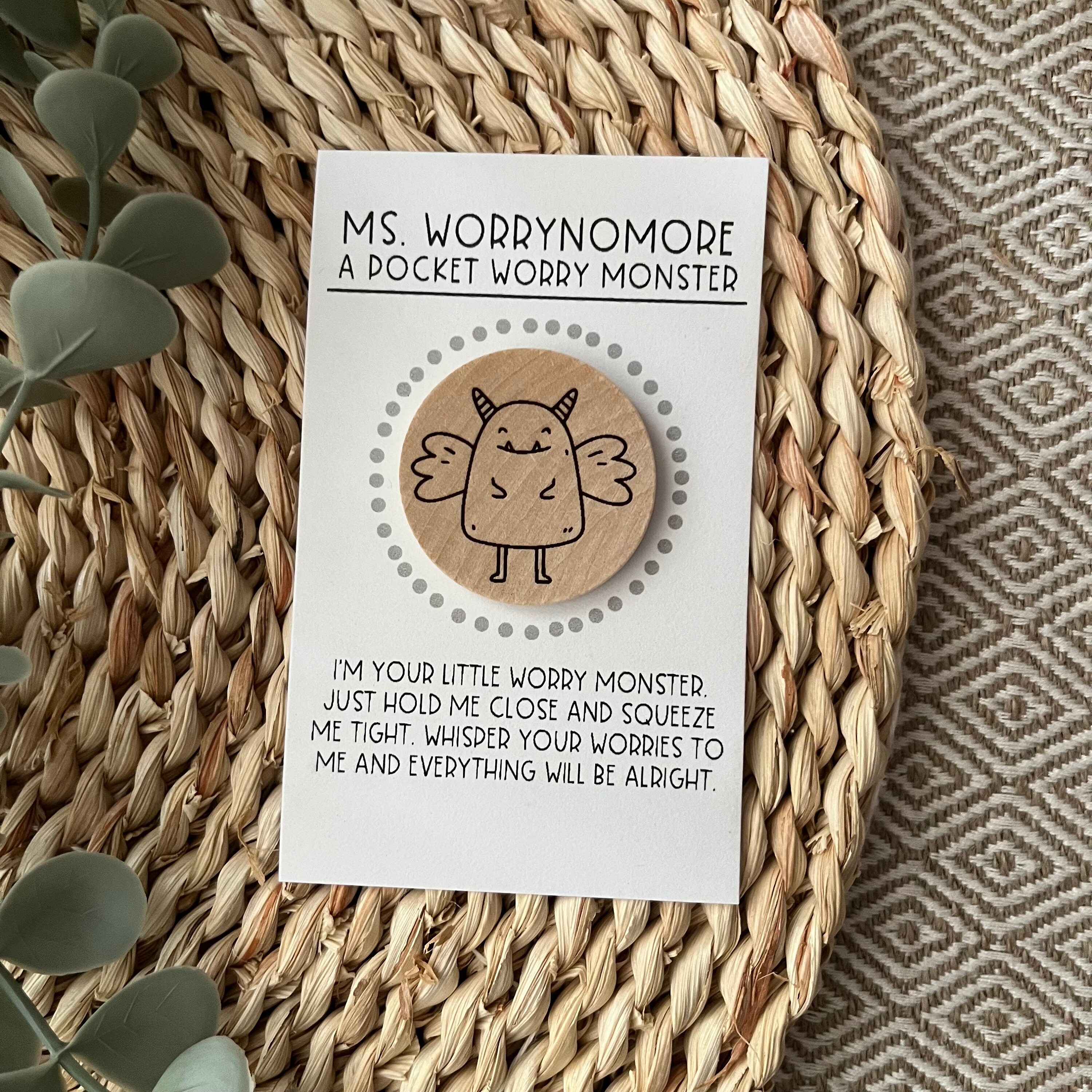 Worry Monster - Pocket Hug - Wood Engraved Token - Mr. Worriesbegone ...