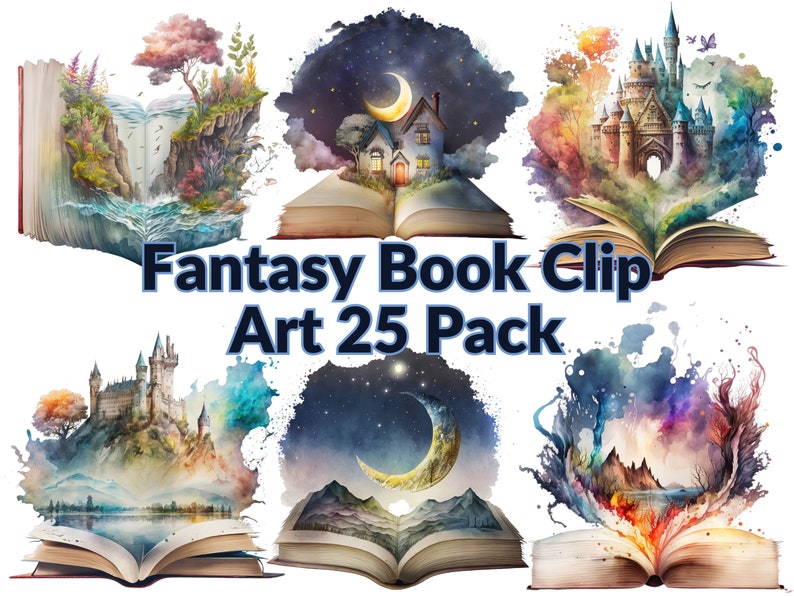 25 2k Watercolor Fantasy Books PNG Open Book Art Book Set - Etsy