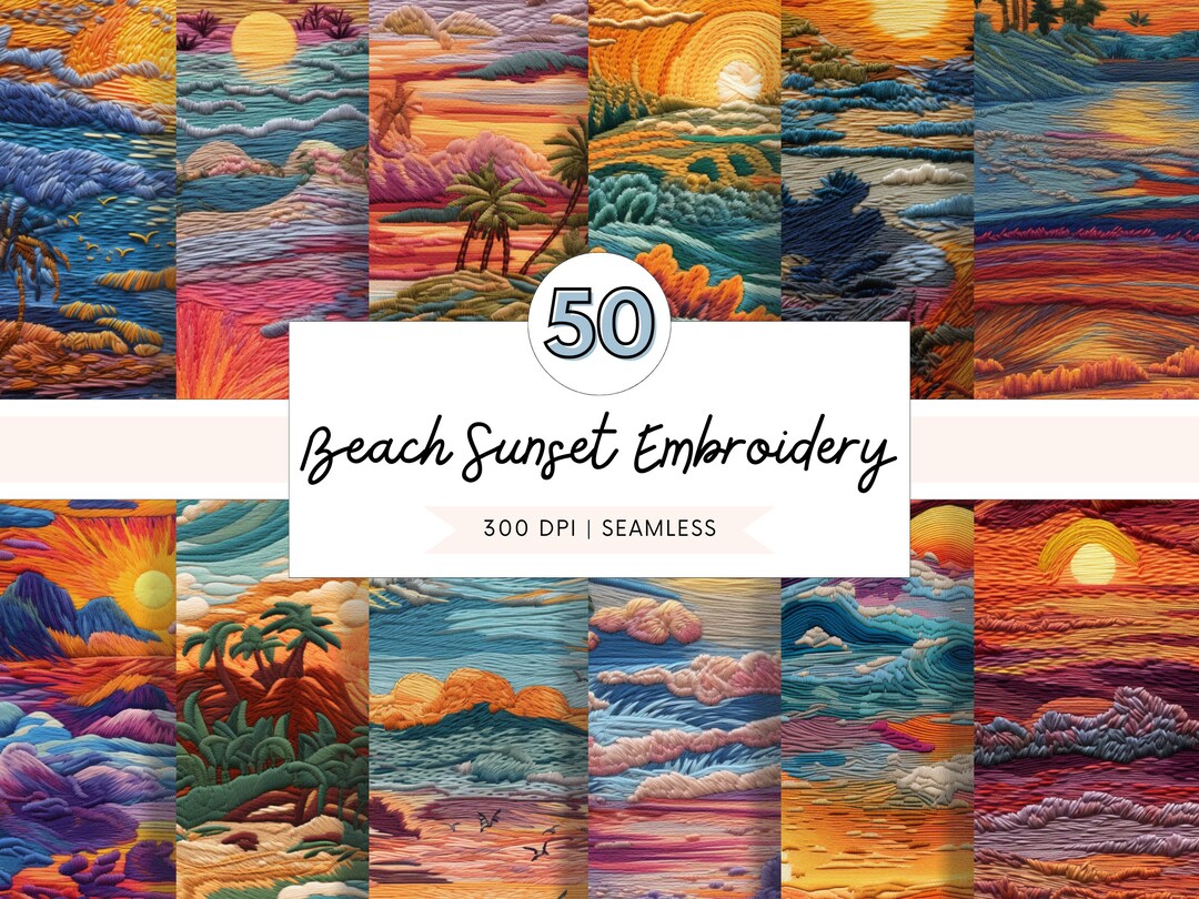 50 Seamless Beach Sunset Embroidered Images High Quality Seamless ...