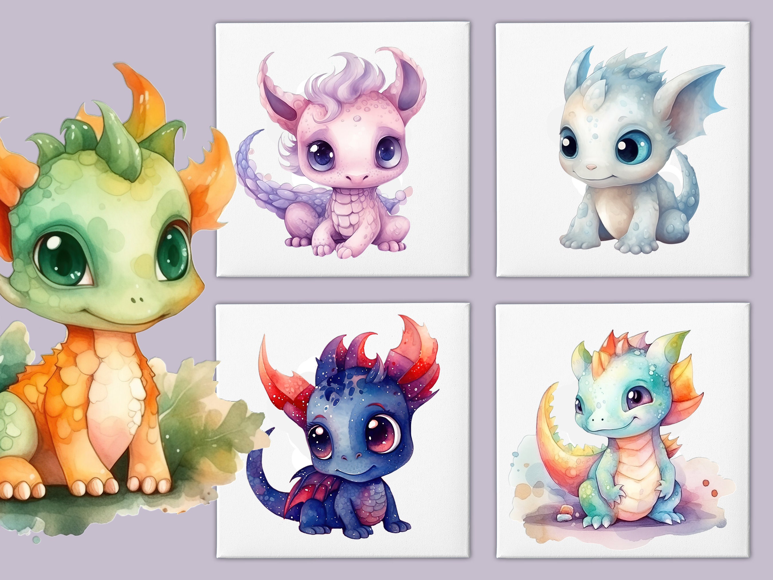 Cute Baby Dragons Clipart Pack of 10 Watercolor Art Style - Etsy
