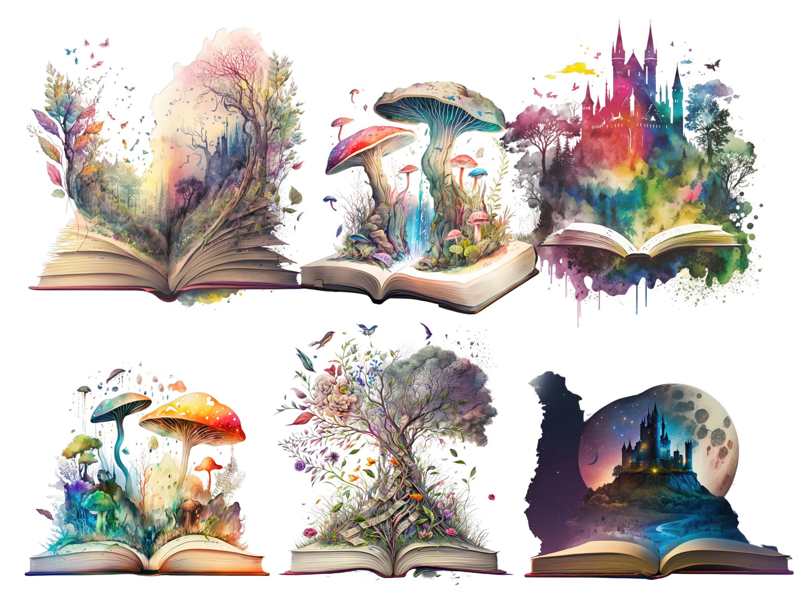 25 2k Watercolor Fantasy Books PNG Open Book Art Book Set - Etsy