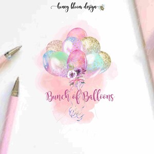 Balloon Logo, Pink Blue Balloons Logo, Perfect for Party Boutique Logo ...
