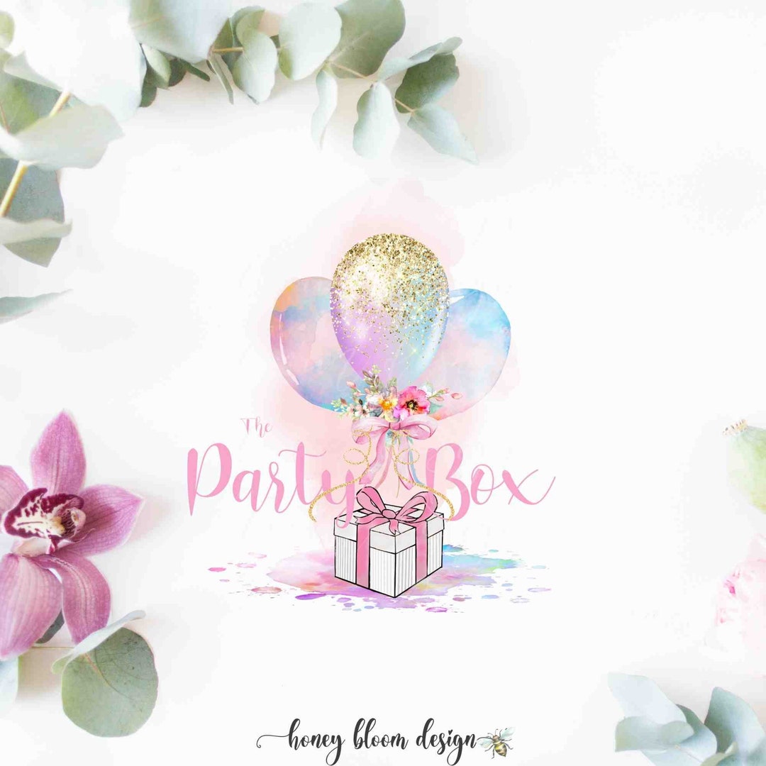 Party Box Event Balloon Bouquet Logo, Pink Blue Balloons Logo, Perfect ...