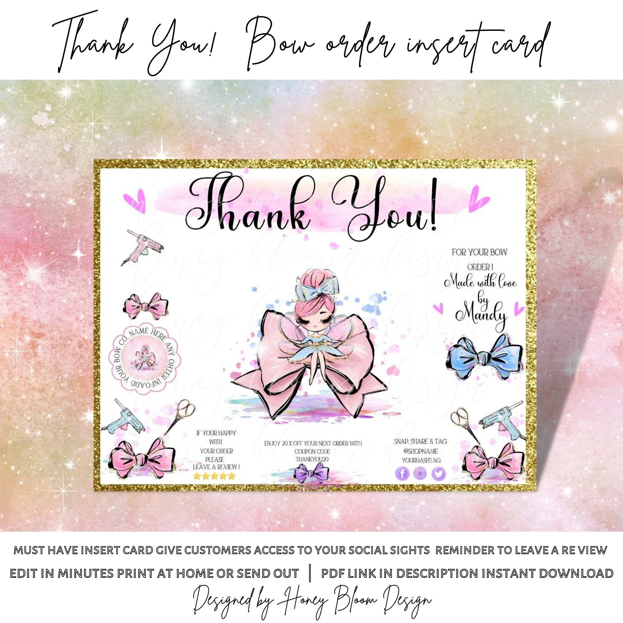 Handmade Bows Thank You Card | Pink Hair Cutie on Bow Card | Bows Hair ...