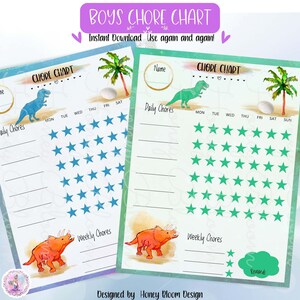 Cute Dinosaur Chore Chart, Instant Download Boys Chore Chart, Fill in ...
