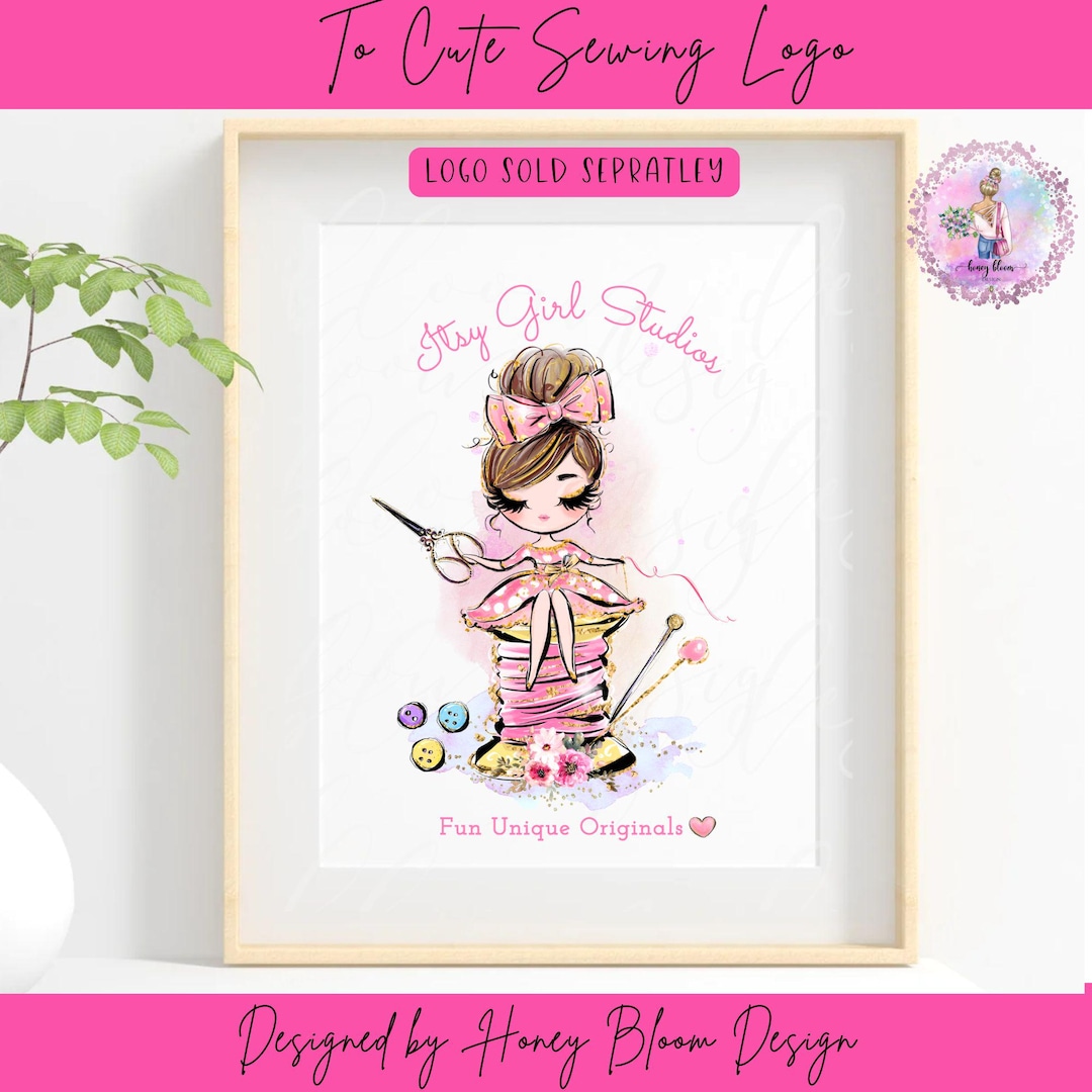 Pink Bow Brunette Cutie Sewing Logo, Pink Spool Thread Logo, Sewing ...
