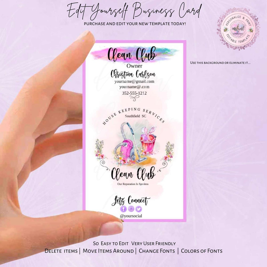 Colorful Cleaning Business Card | Pink Vacuum Bucket With Cleaning ...
