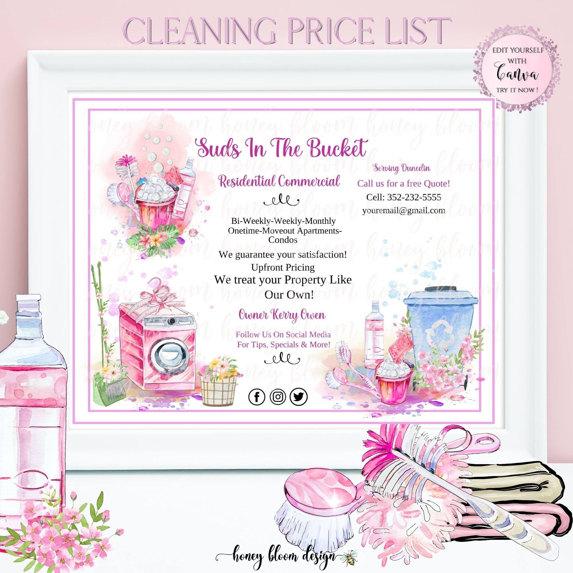 Pink Cleaning Logo, Cleaning Supplies Logo, Colorful Cleaning Service ...