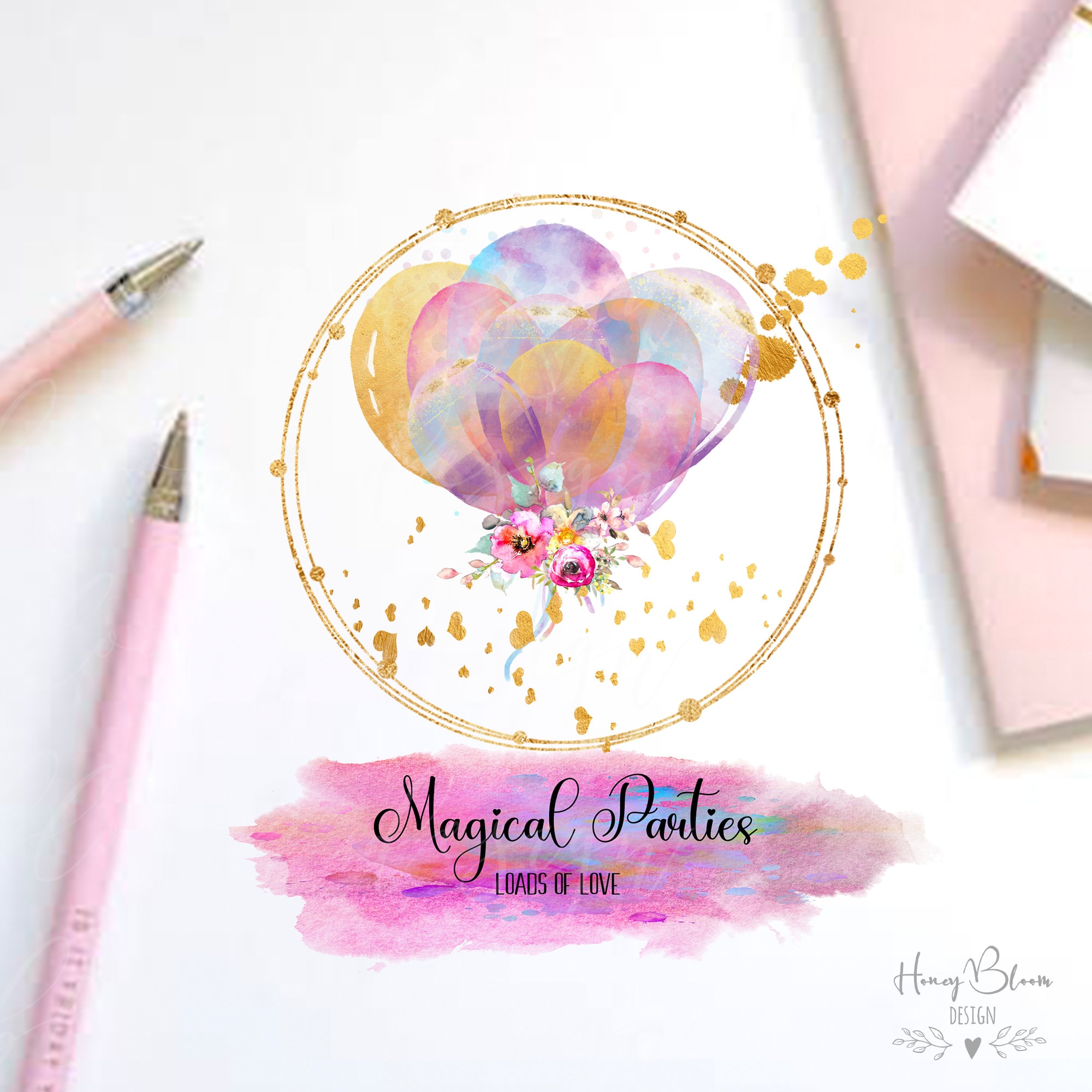 Pink Blue Balloon Logo, Party Planner Balloon Logo, Perfect for Party ...