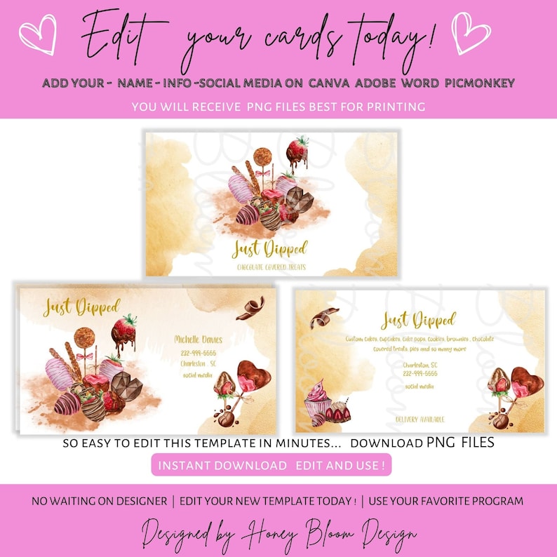 Chocolate Dipped Card Chocolate Strawberry Business Card - Etsy