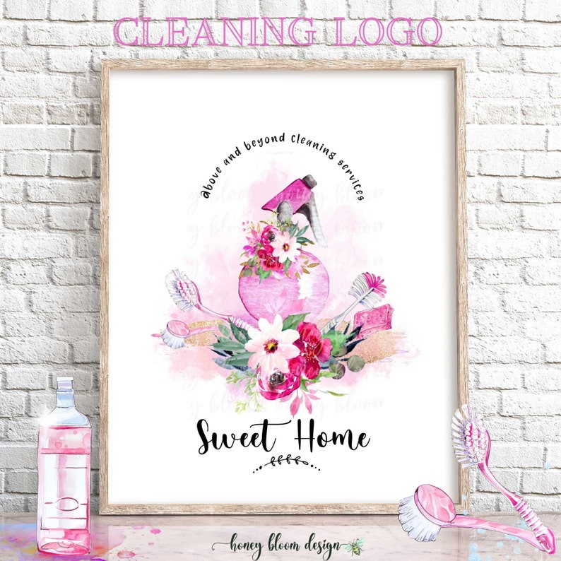 Floral Cleaning Icons Logo, Cleaning Supplies Logo, Colorful Cleaning ...