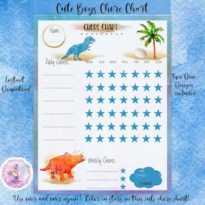 Cute Dinosaur Chore Chart, Instant Download Boys Chore Chart, Fill in ...