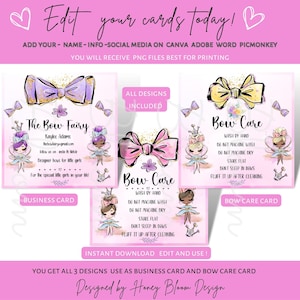 DIY Hair Bow Business Card, Bow Care Card, Bow Care Instruction Sticker ...