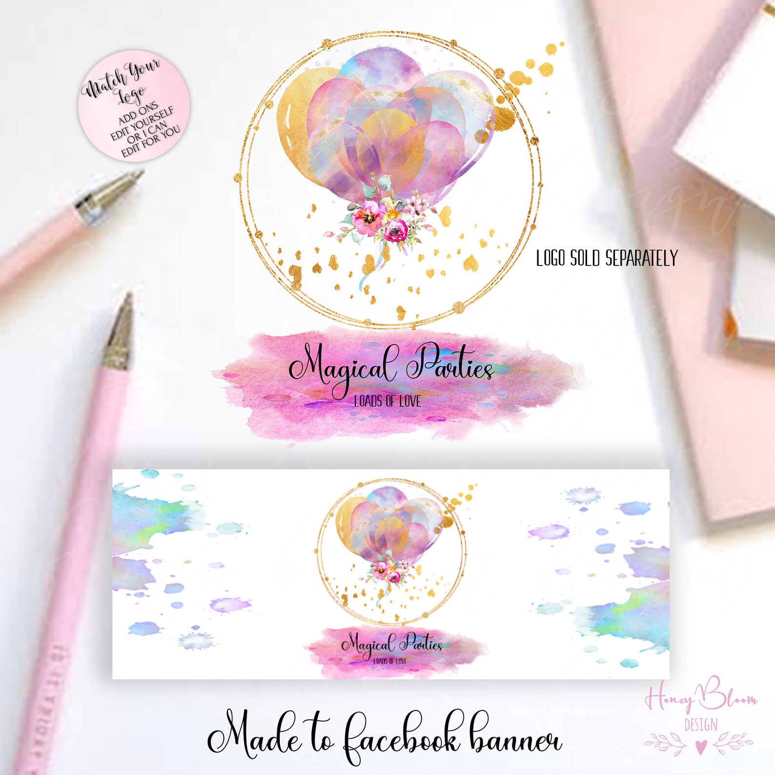Editable Balloon Logo, Pink Blue Balloons Logo, Perfect for Party ...