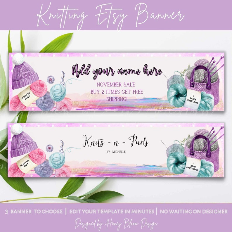 Knitting Etsy Banner Editable Creative Business Banner - Etsy