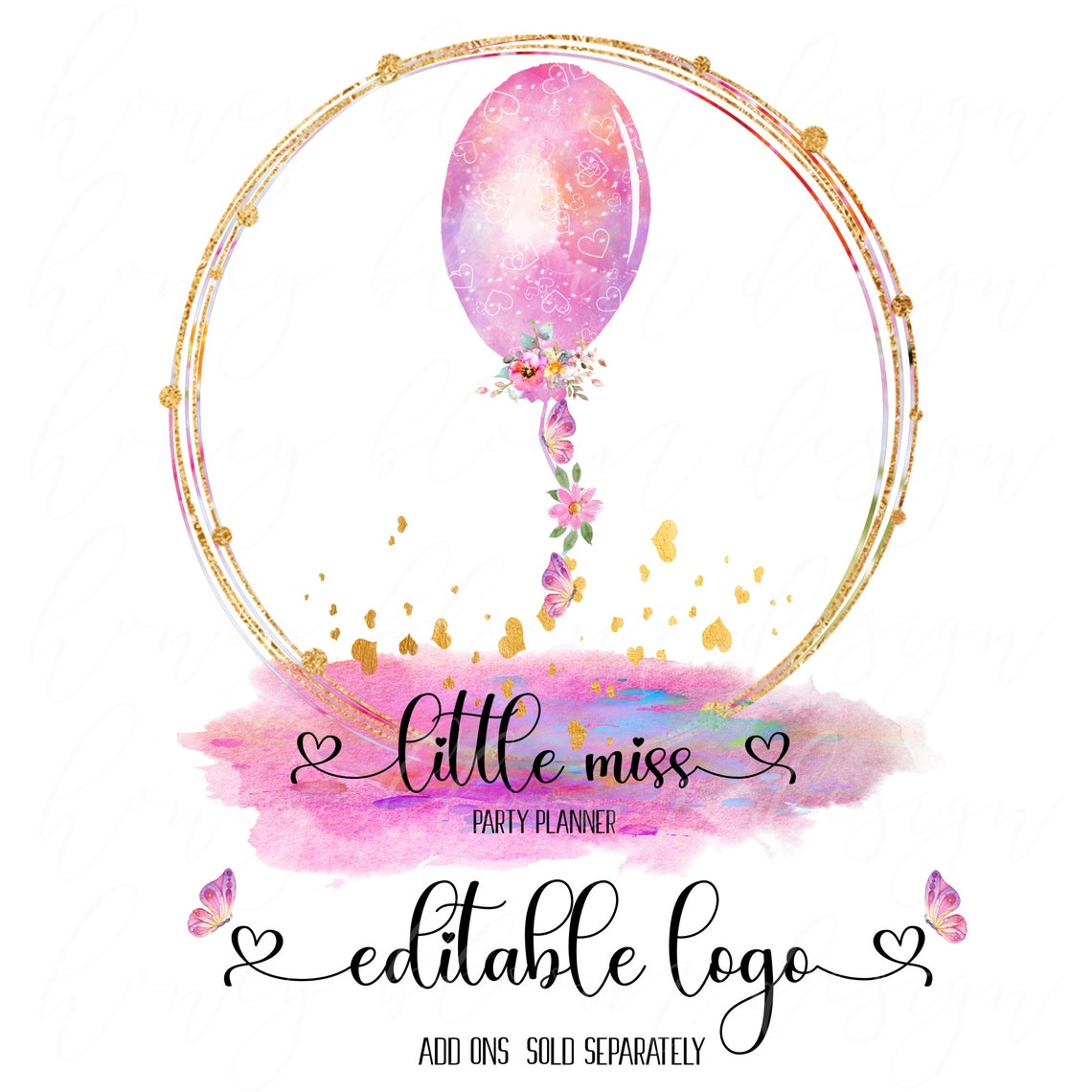 Pink Hearts Balloon Logo Editable Logo Floral String Gold - Etsy