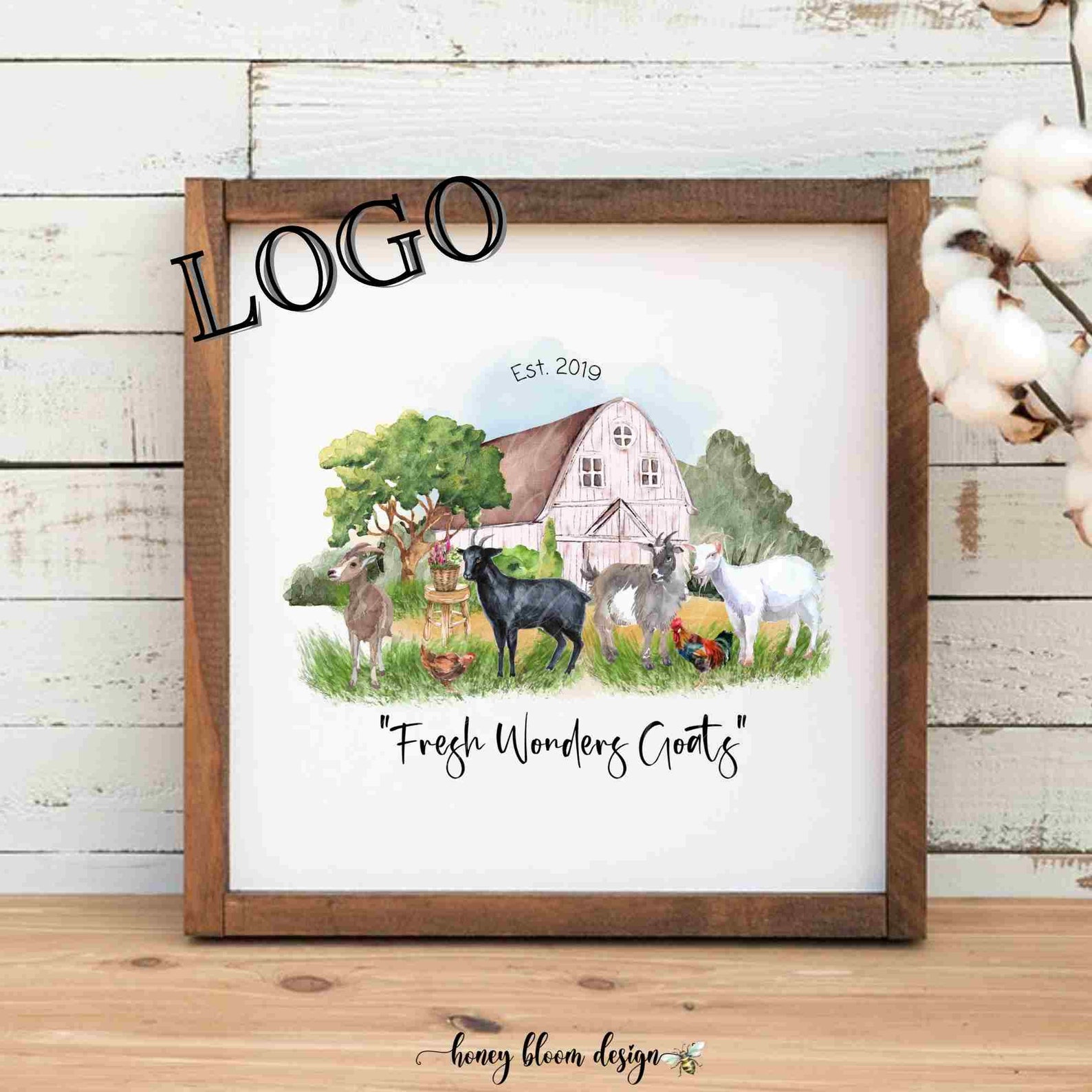 Goats White Barn Logo, Four Goats Chicken Rooster Logo, Goat Farm Scene ...