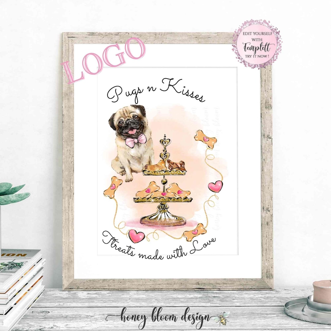 Pugs Dog Bakery Logo, Bakery Doggie Accessories Shop, Dog Breeder Logo ...