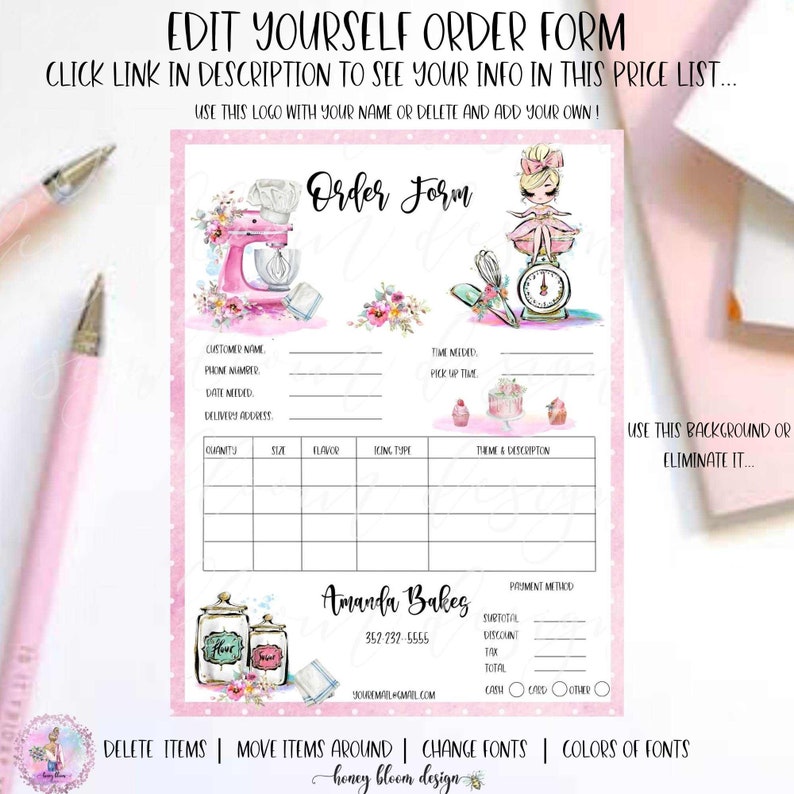 Adorable Bakery Order Form Specialty Cake Cupcake Macaroons - Etsy