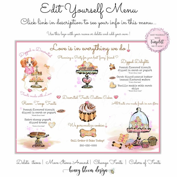Adorable Doggie Bakery Menu Add Your Logo or Use This One | Etsy