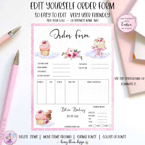 Adorable Bakery Order Form Specialty Cake Cupcake Macaroons - Etsy
