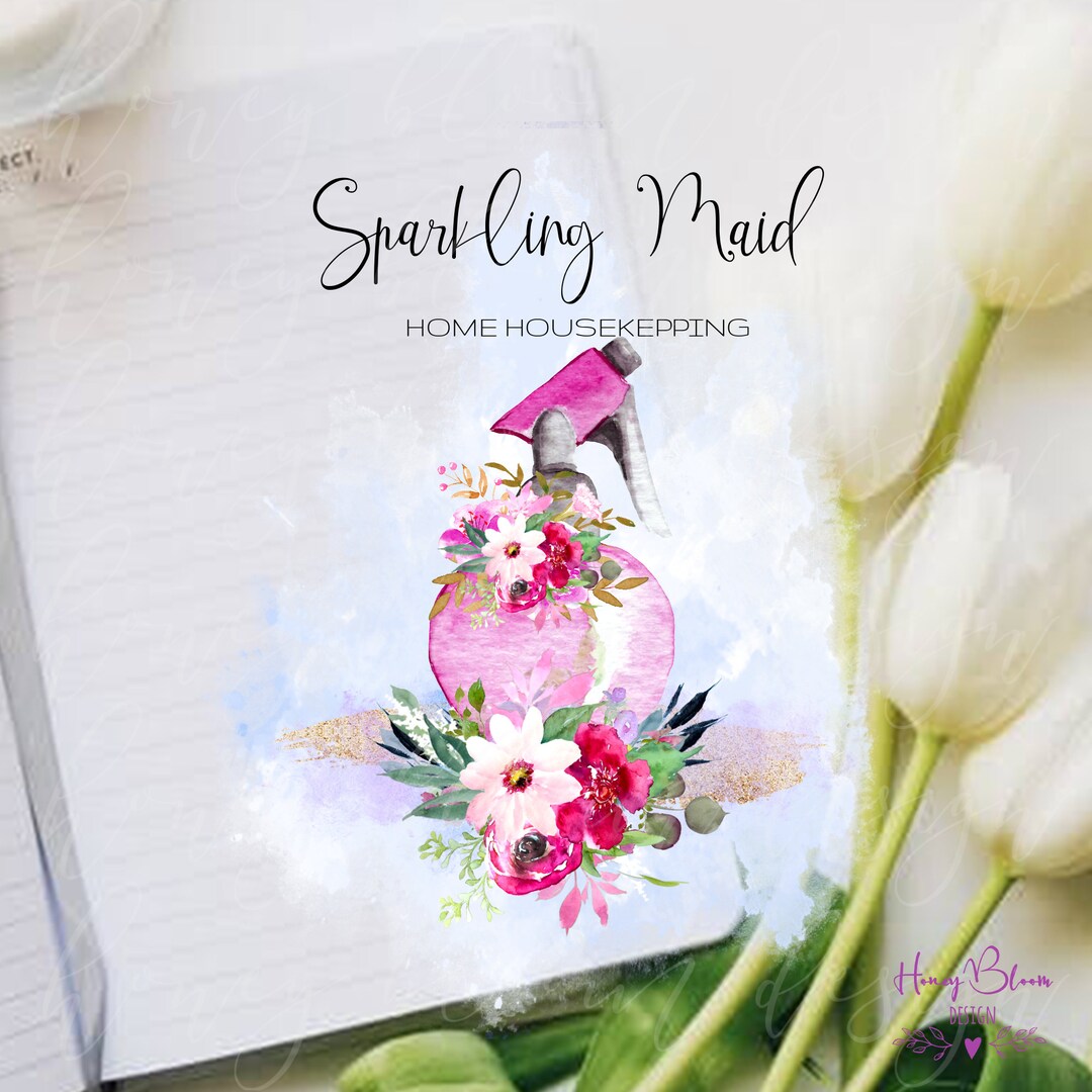 Pink Floral Cleaning Logo, Colorful Cleaning Supplies Logo, Pretty ...