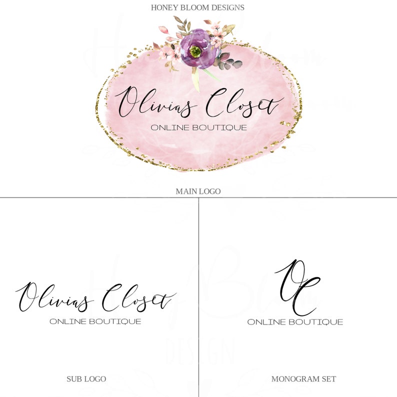 Purple Watercolor Floral Premade Logo , New Business or Blog Logo ...