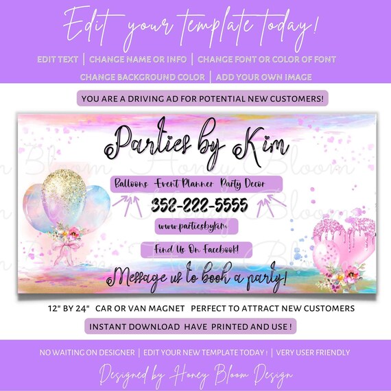 Pink Blue Balloons Magnetic Sign Balloon Business Van Sign - Etsy