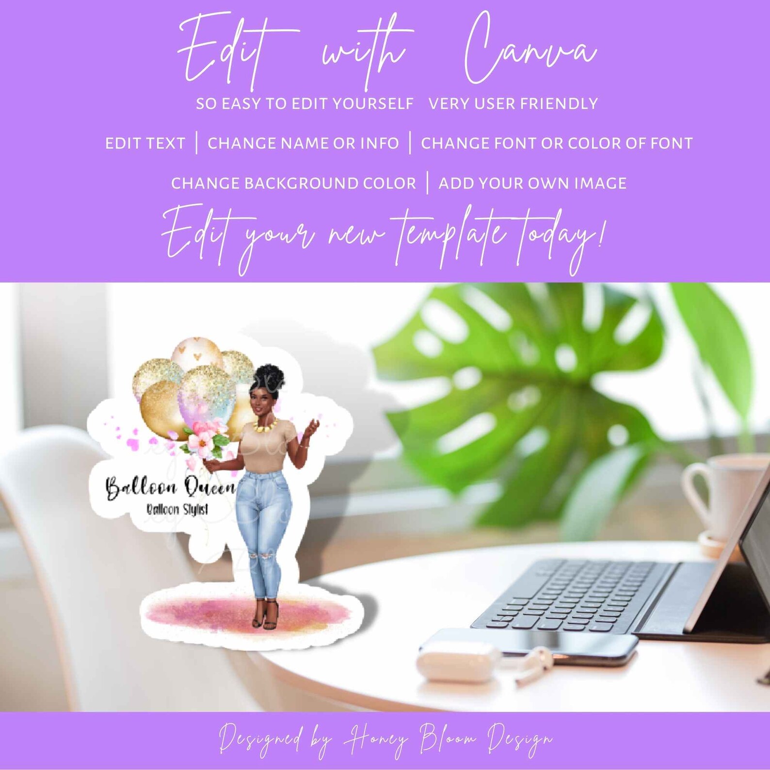 Dark Skin Balloon Stylist Holding Balloon Bouquet Logo - Etsy