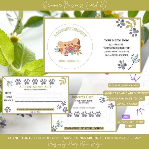 Dog Business Card Editable Template Retro Floral - Etsy